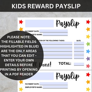 Editable Payslip for Kids, Printable Kids Paycheck, Chore Chart for Kid ...