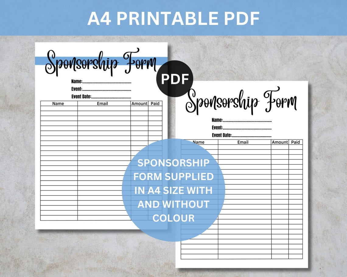 Sponsorship Form, Printable Charity Sponsorship Form, Fundraising ...