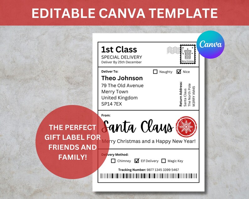 Printable Santa Shipping Label North Pole Delivery Label - Etsy