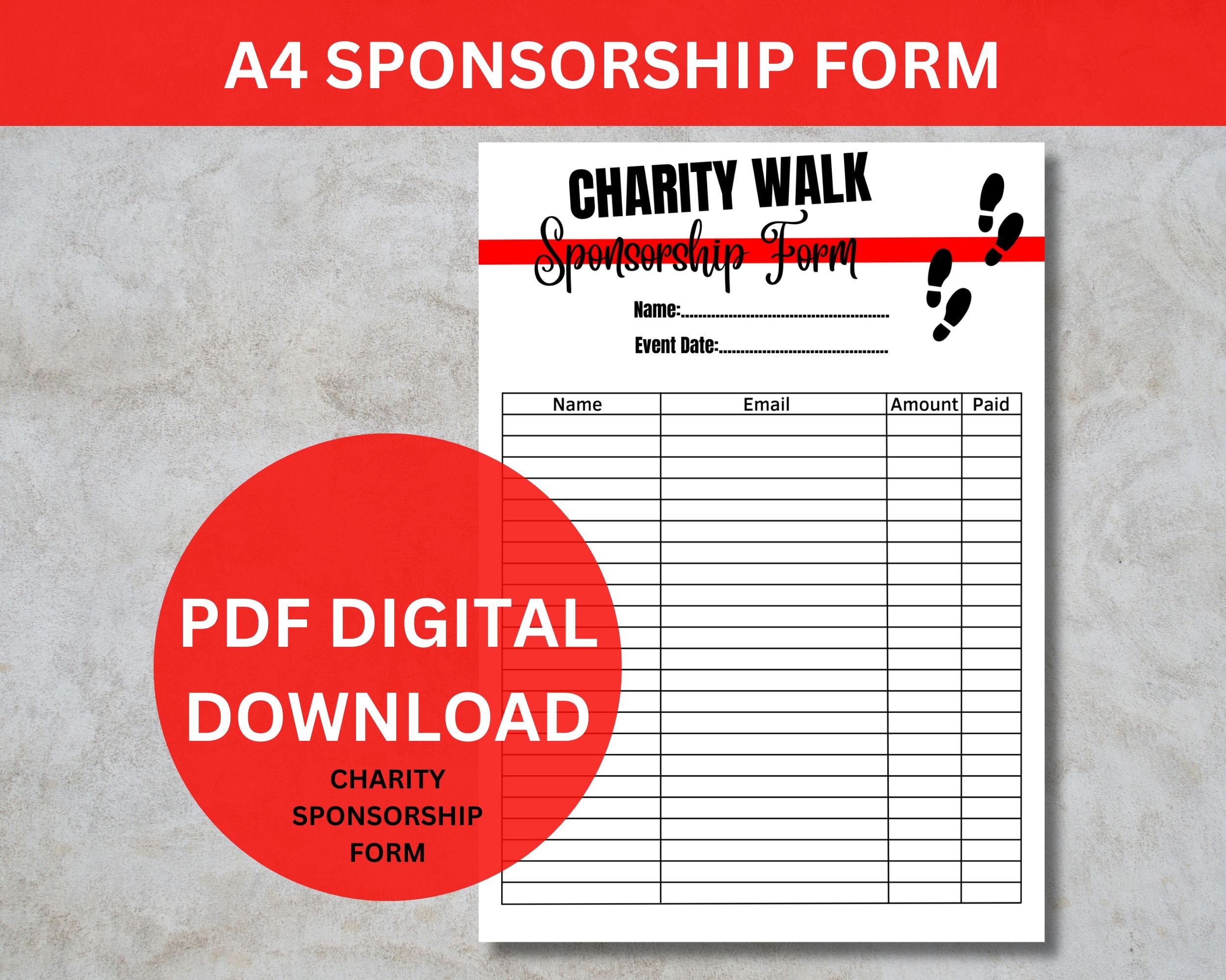 Charity Walk Printable Sponsorship Form, Sponsorship Form, Fundraising ...