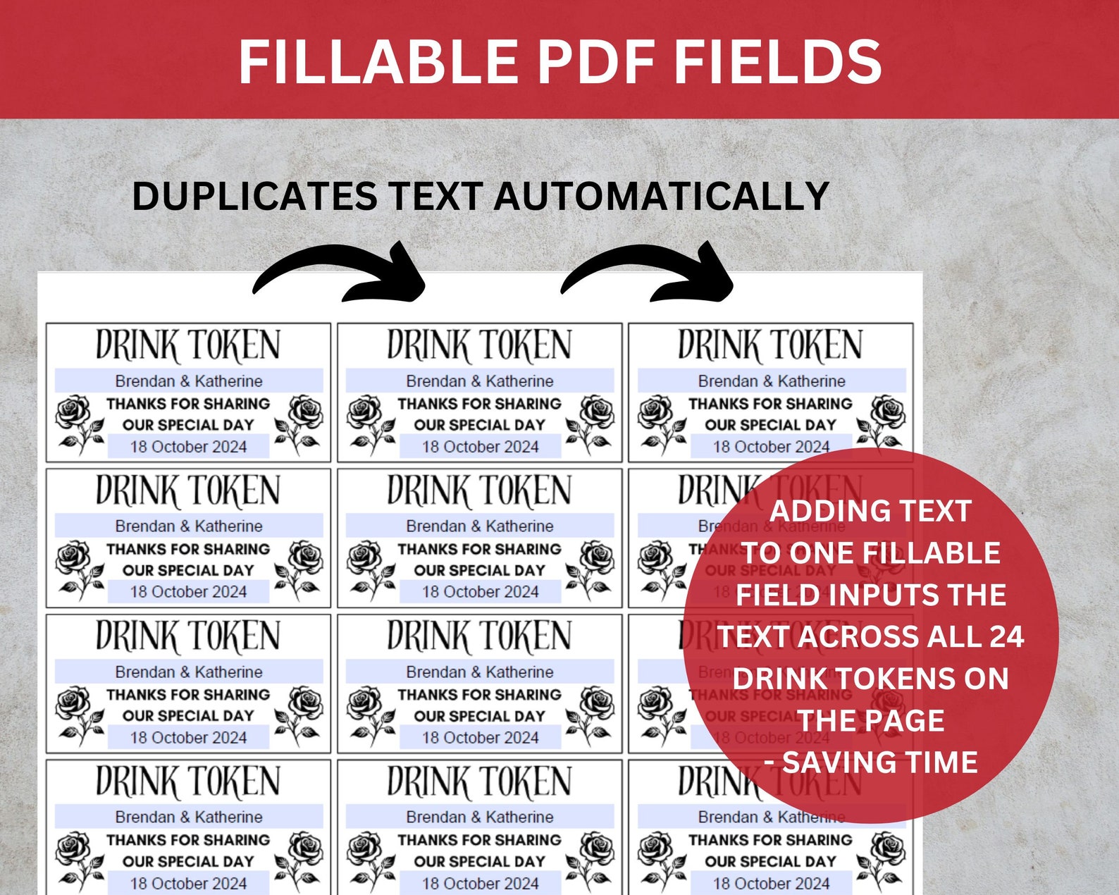 Editable Wedding Drink Tokens, Customisable Wedding Drink Token ...