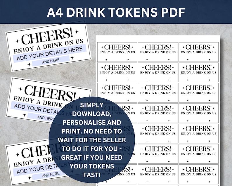 Editable Wedding Drink Tokens, Wedding Bar Tickets, Customisable ...