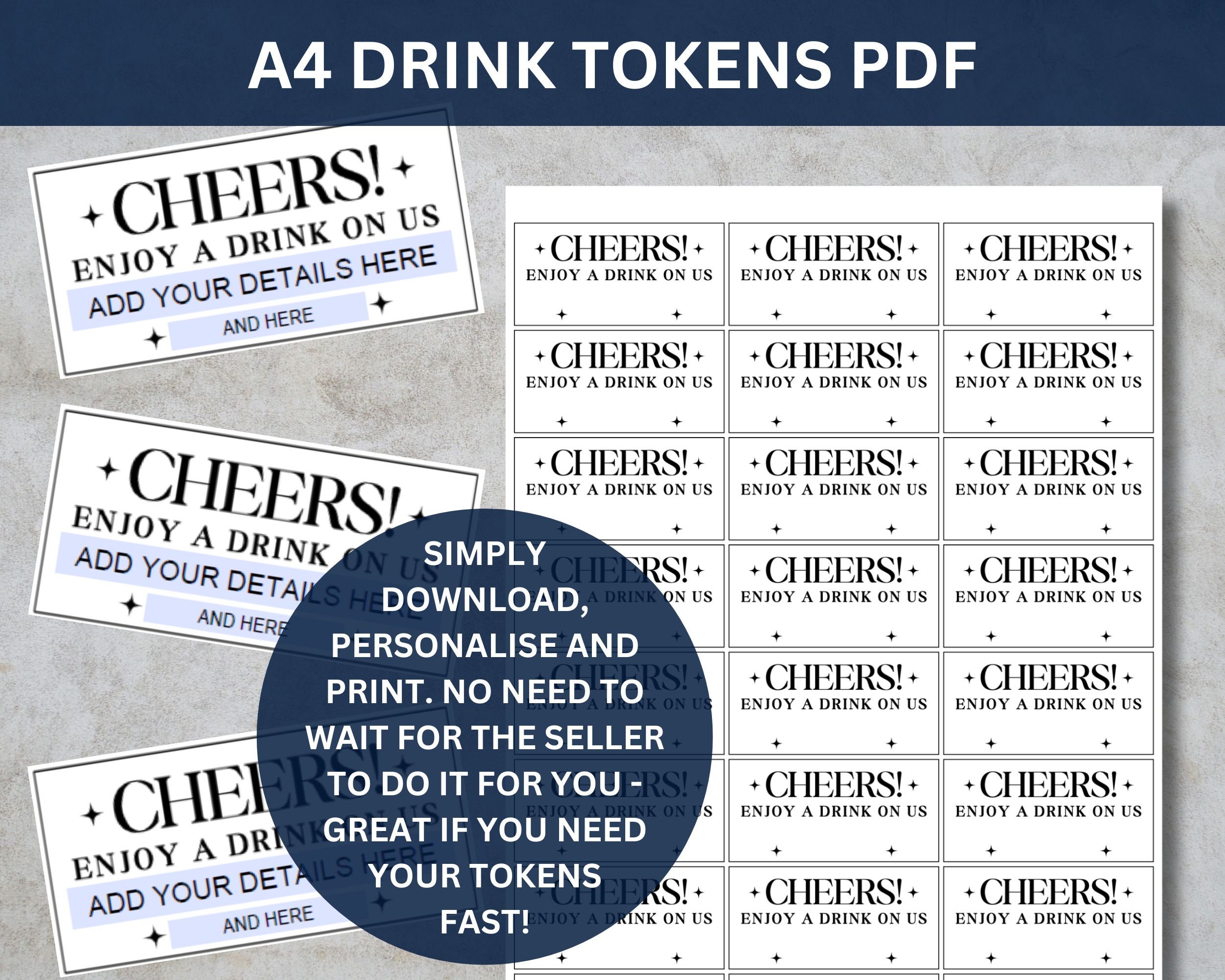 Editable Wedding Drink Tokens, Wedding Bar Tickets, Customisable ...