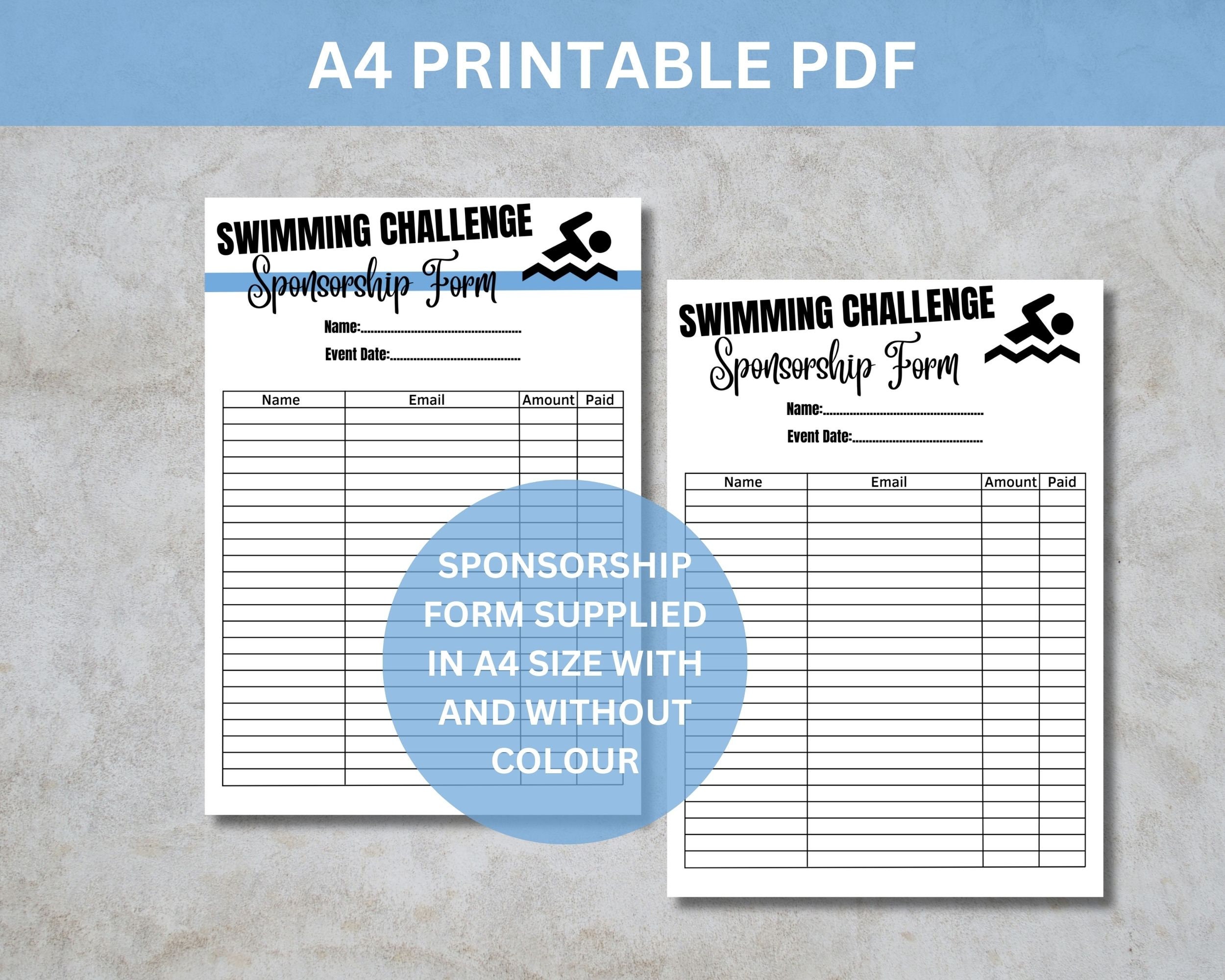 Swimming Challenge Printable Sponsorship Form Printable PDF Download - Etsy