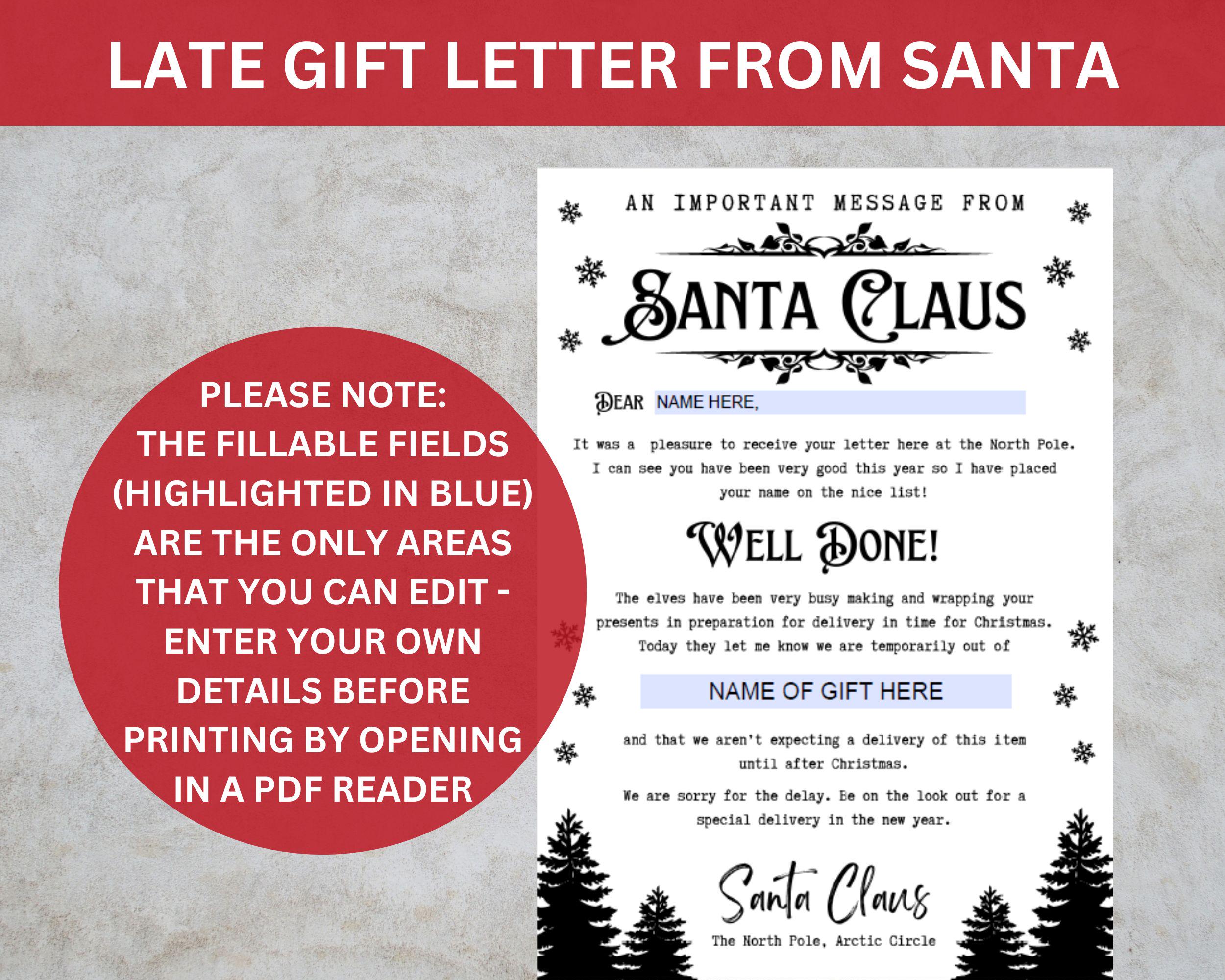 Printable Santa Apologies Letter, Missing Christmas Gift Letter, North ...