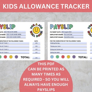 Editable Payslip for Kids, Printable Kids Paycheck, Kids Reward System ...