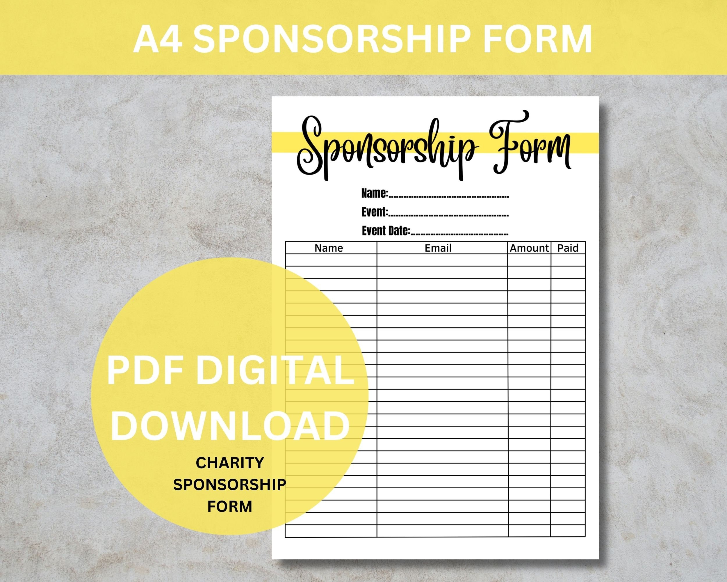 Sponsorship Form Charity Fundraiser Form PDF Printable Instant Download ...