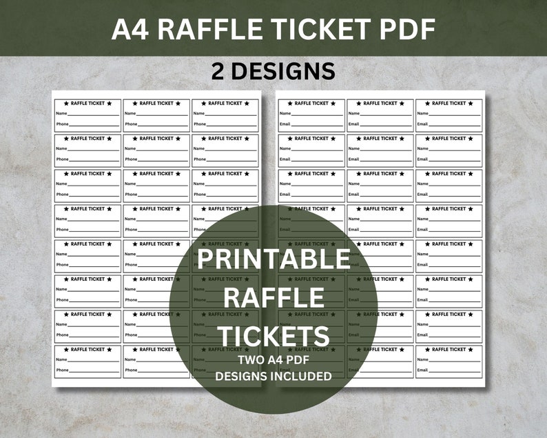 Printable Raffle Tickets, Event Raffle Tickets, Charity Raffle Tickets ...
