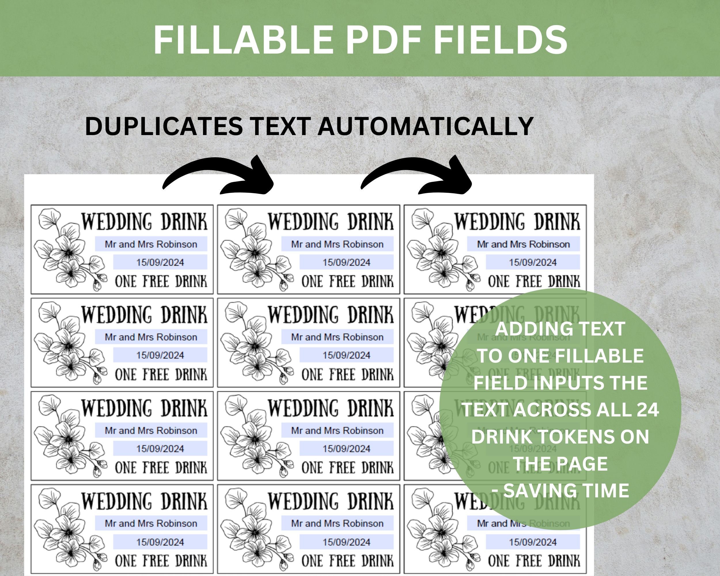 Editable Wedding Drink Tokens, Wedding Drink Ticket, Customisable ...