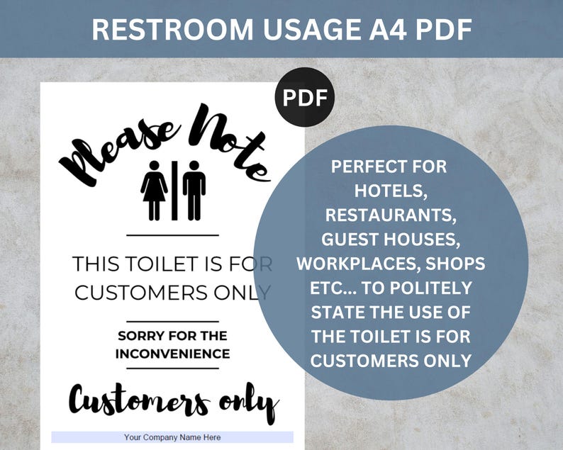 No Public Restroom Printable Sign, Toilet for Customers Only - A4 PDF ...