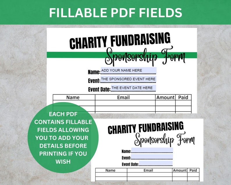 Sponsorship Form, Printable Fundraiser Sheet, Sponsorship PDF, Charity ...