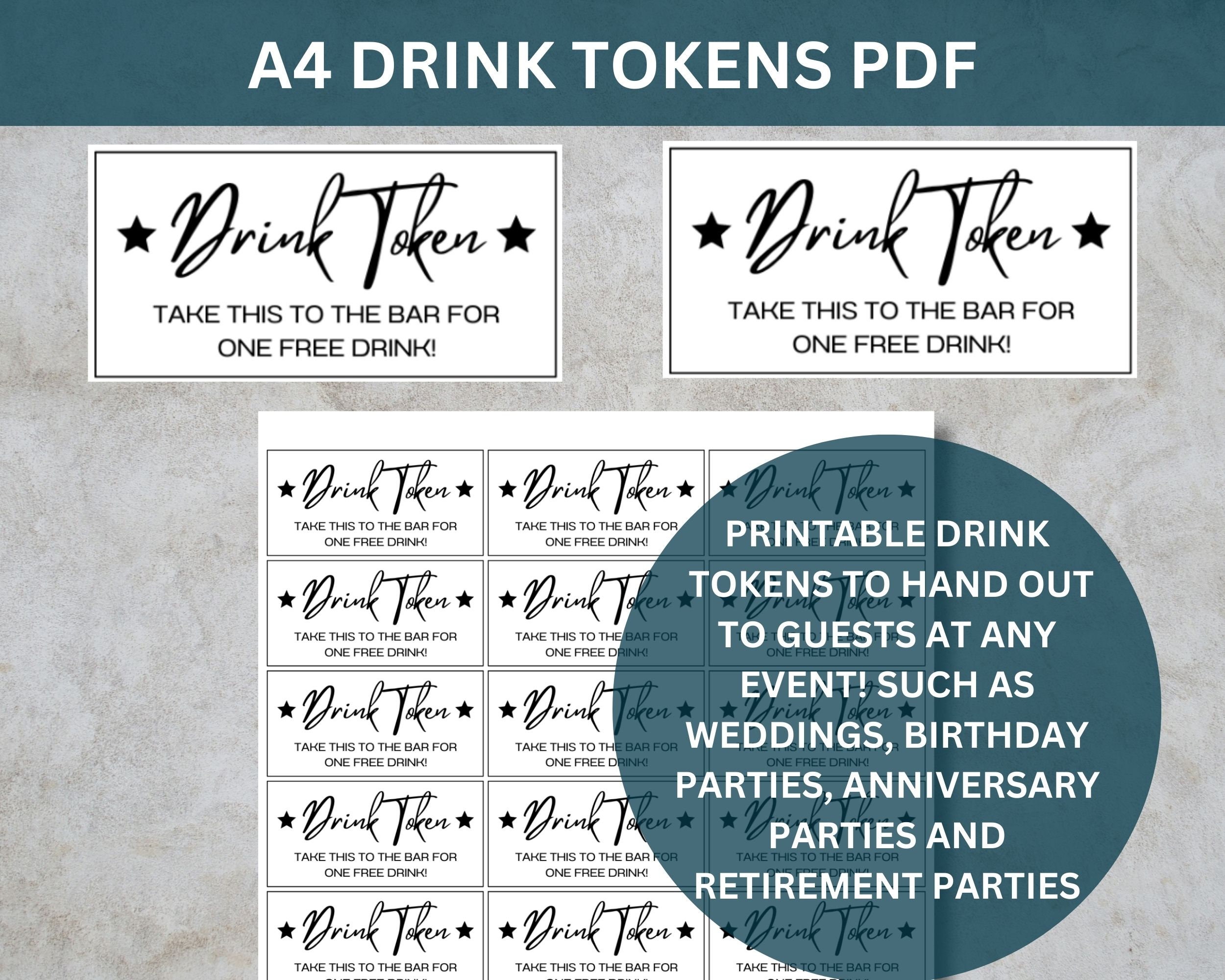 Printable Drink Tokens Ideal for Event, Wedding Drink Tickets, Free ...