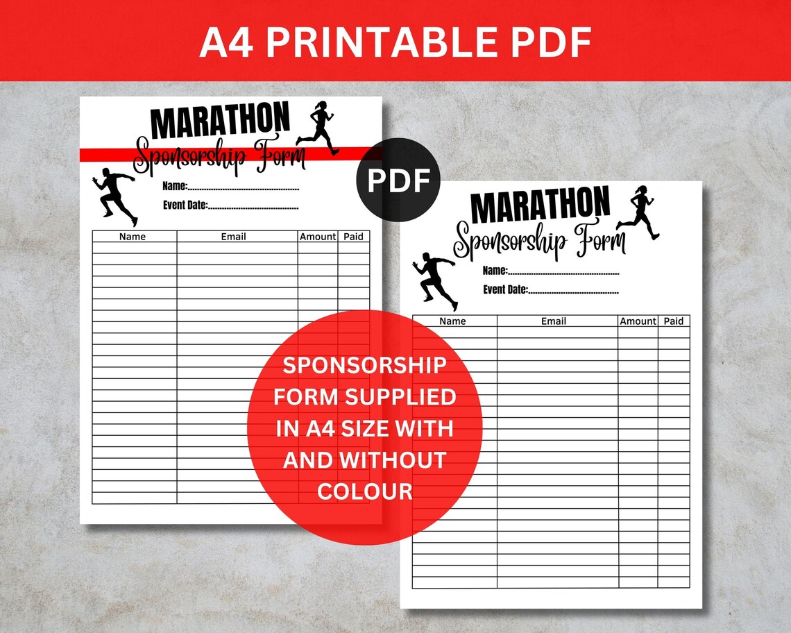 Marathon Printable Sponsorship Form, A4 Sponsor Form, Charity ...