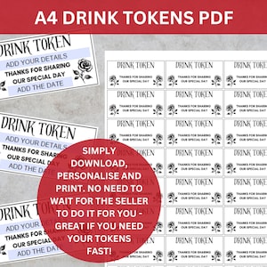 Editable Wedding Drink Tokens, Customisable Wedding Drink Token ...