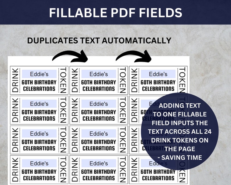 Editable 60th Birthday Drink Tokens, Printable Birthday Drink Tokens ...