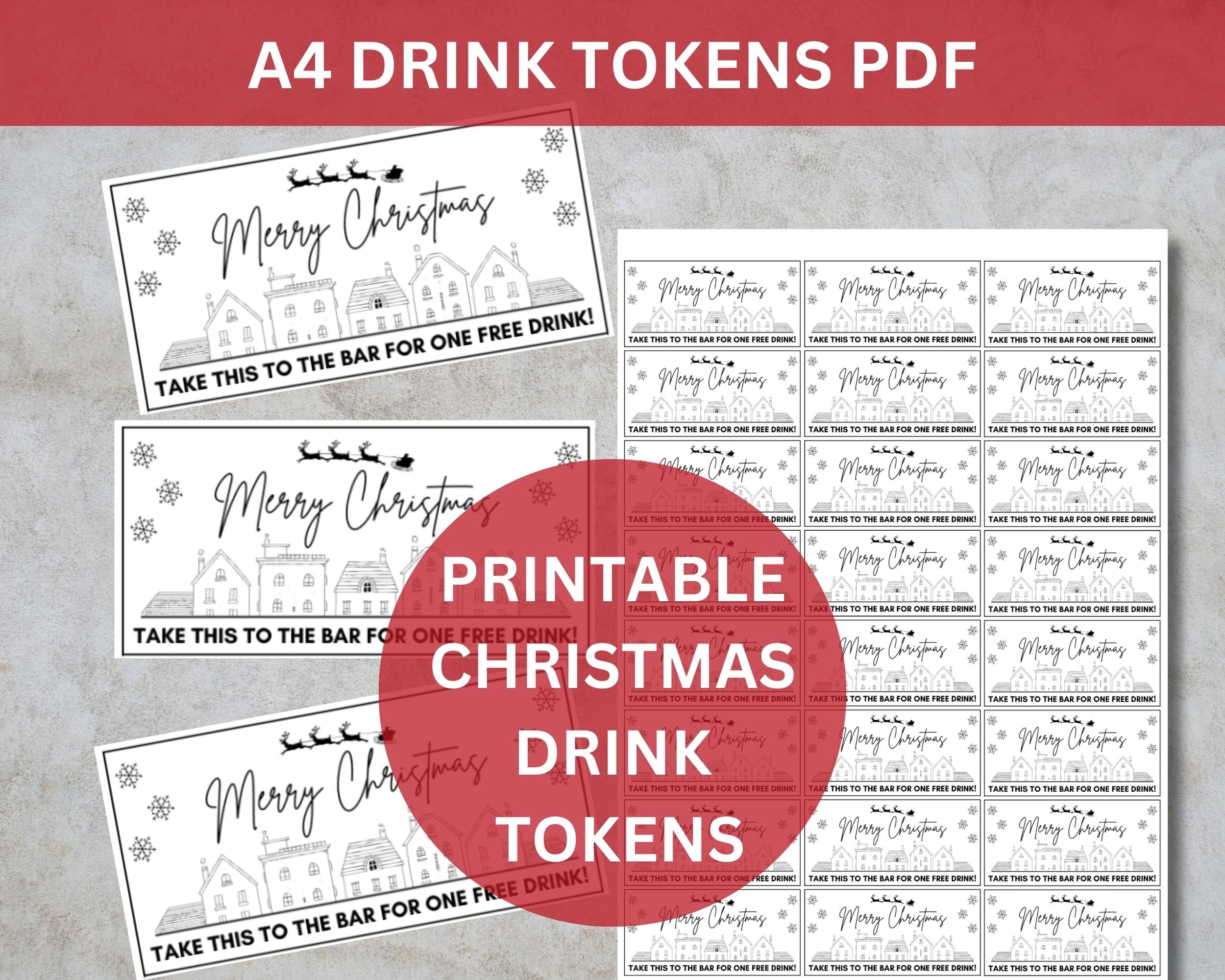 Printable Christmas Drink Tokens, Christmas Party Voucher, Christmas ...