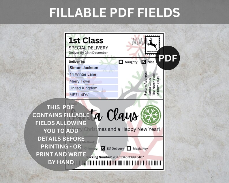 Editable Santa Shipping Label, Printable Christmas Package Tag (PDF) - Etsy