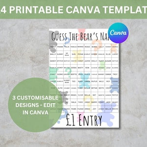 Charity Fundraising Game, Guess the Bear's Name Canva Template, Guess ...