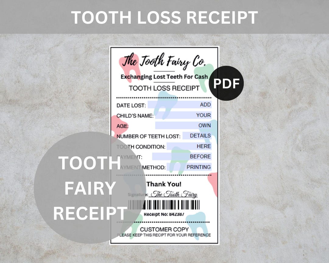 Printable Tooth Fairy Note, Lost Tooth Receipt, Tooth Fairy Invoice ...