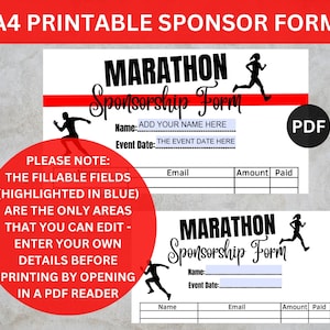 Marathon Printable Sponsorship Form, A4 Sponsor Form, Charity ...