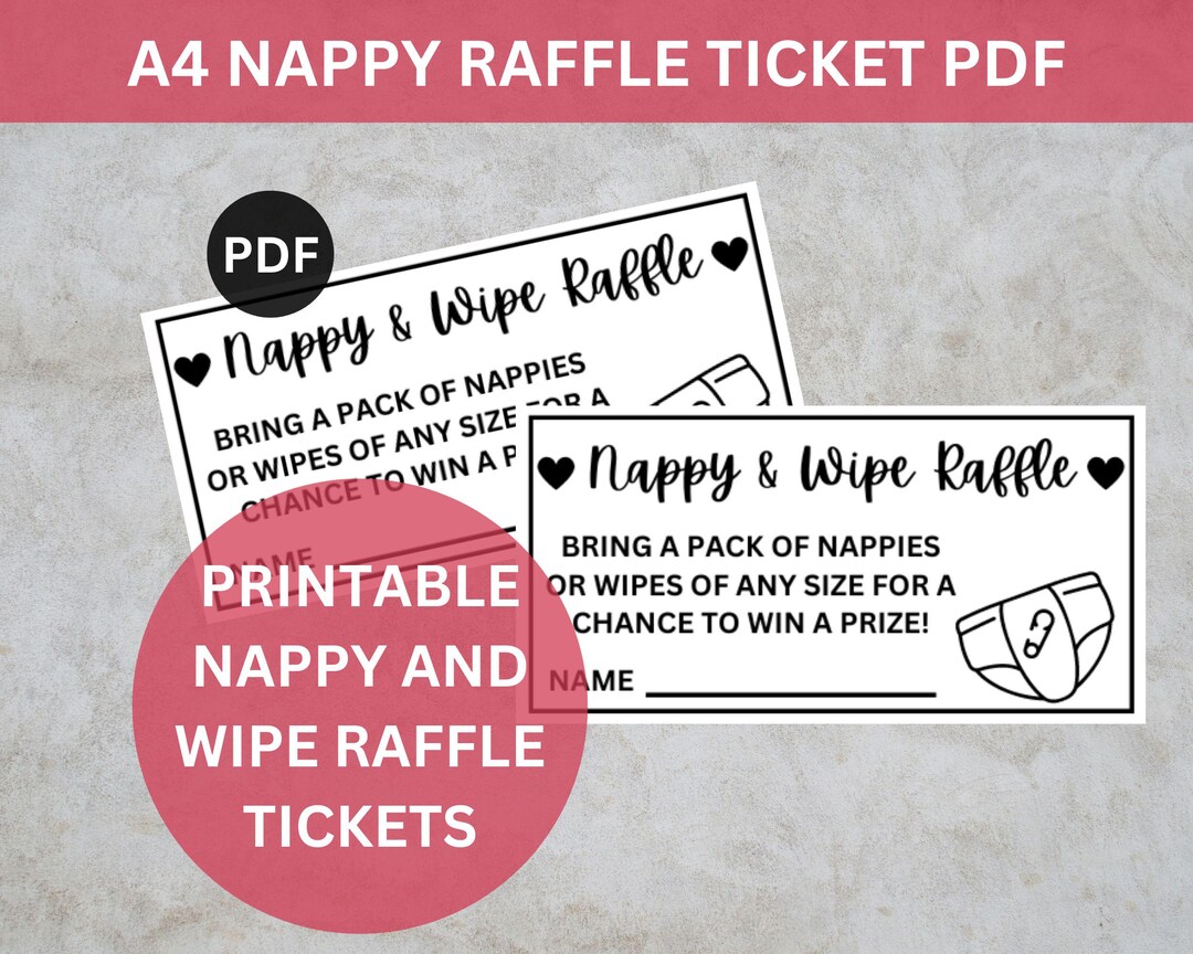 Printable Nappy and Wipe Raffle Tickets - Baby Shower Game - A4 PDF ...