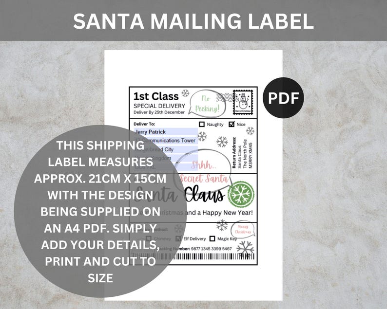 Printable Santa Shipping Label, Editable North Pole Postage (A4 PDF) - Etsy