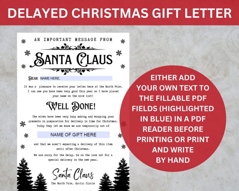 Printable Santa Apologies Letter, Missing Christmas Gift Letter, North ...