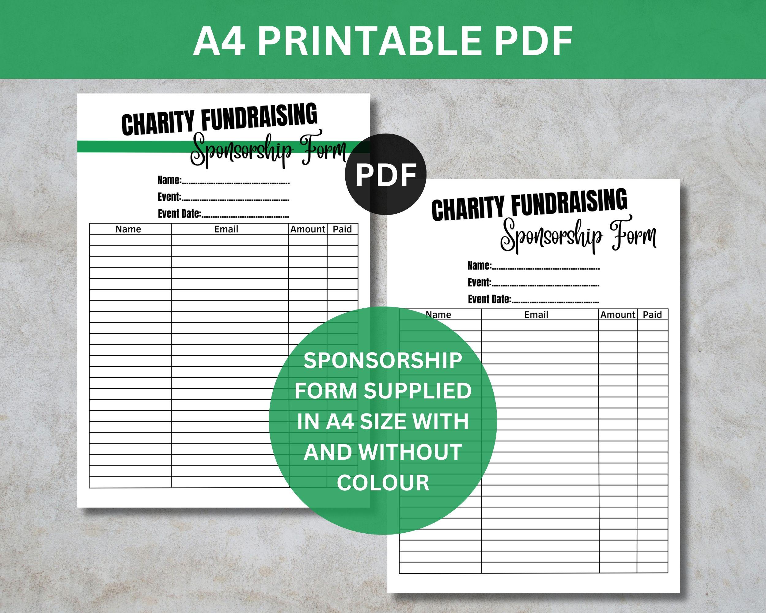 Printable Charity Sponsorship Form: A4 Fundraiser Sheet (PDF) - Etsy