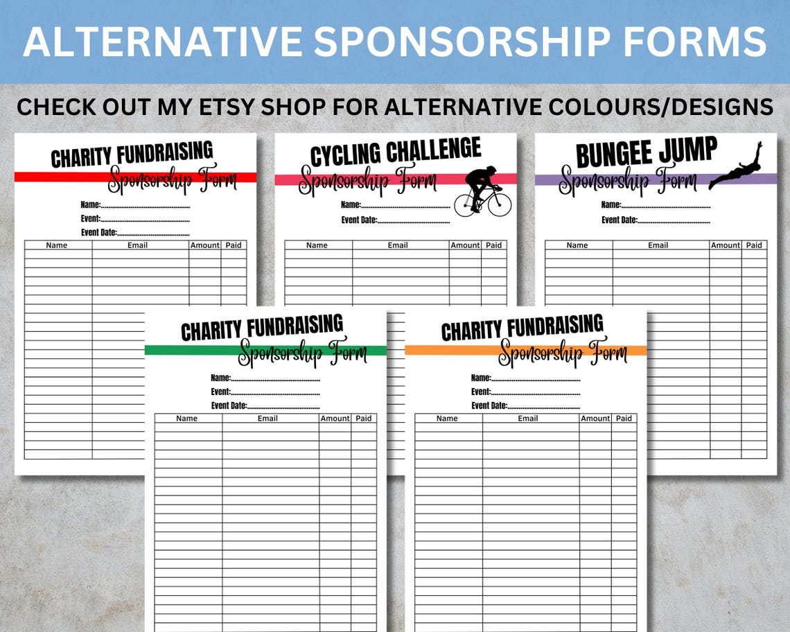 Sponsorship Form, Printable Charity Sponsorship Form, Fundraising ...