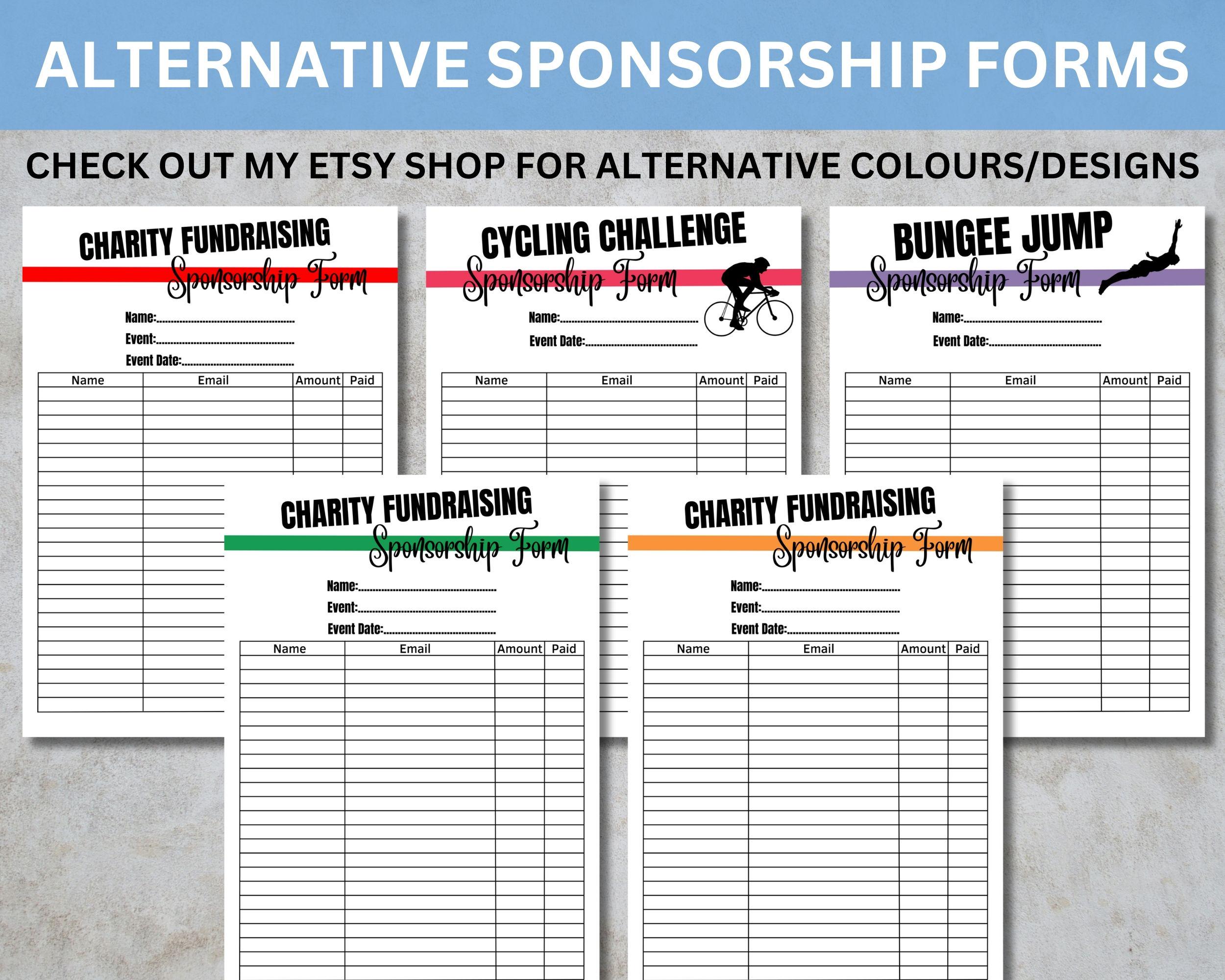 Sponsorship Form, Printable Charity Sponsorship Form, Fundraising ...