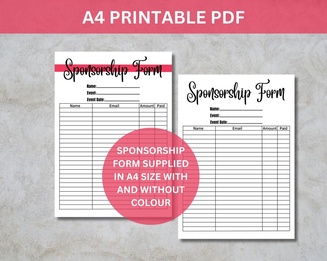 Printable Sponsorship Form for Charity Events Sponsor Sheet ...