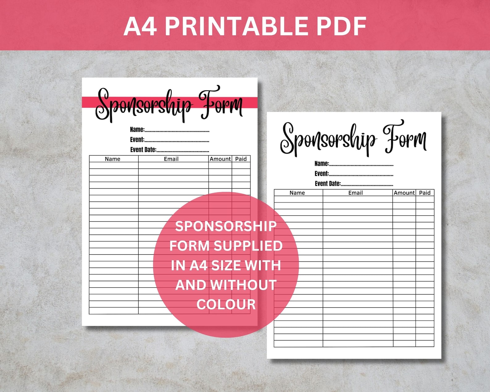 Printable Sponsorship Form for Charity Events Sponsor Sheet ...