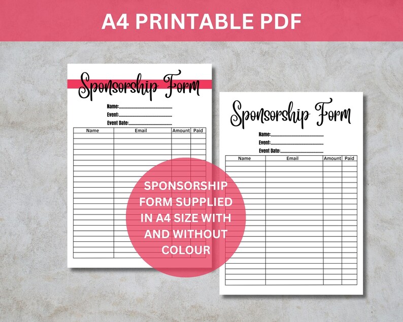 Printable Sponsorship Form for Charity Events Sponsor Sheet ...