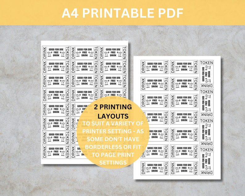 Printable Drink Tokens: Wedding & Party Event Tickets (PDF) - Etsy