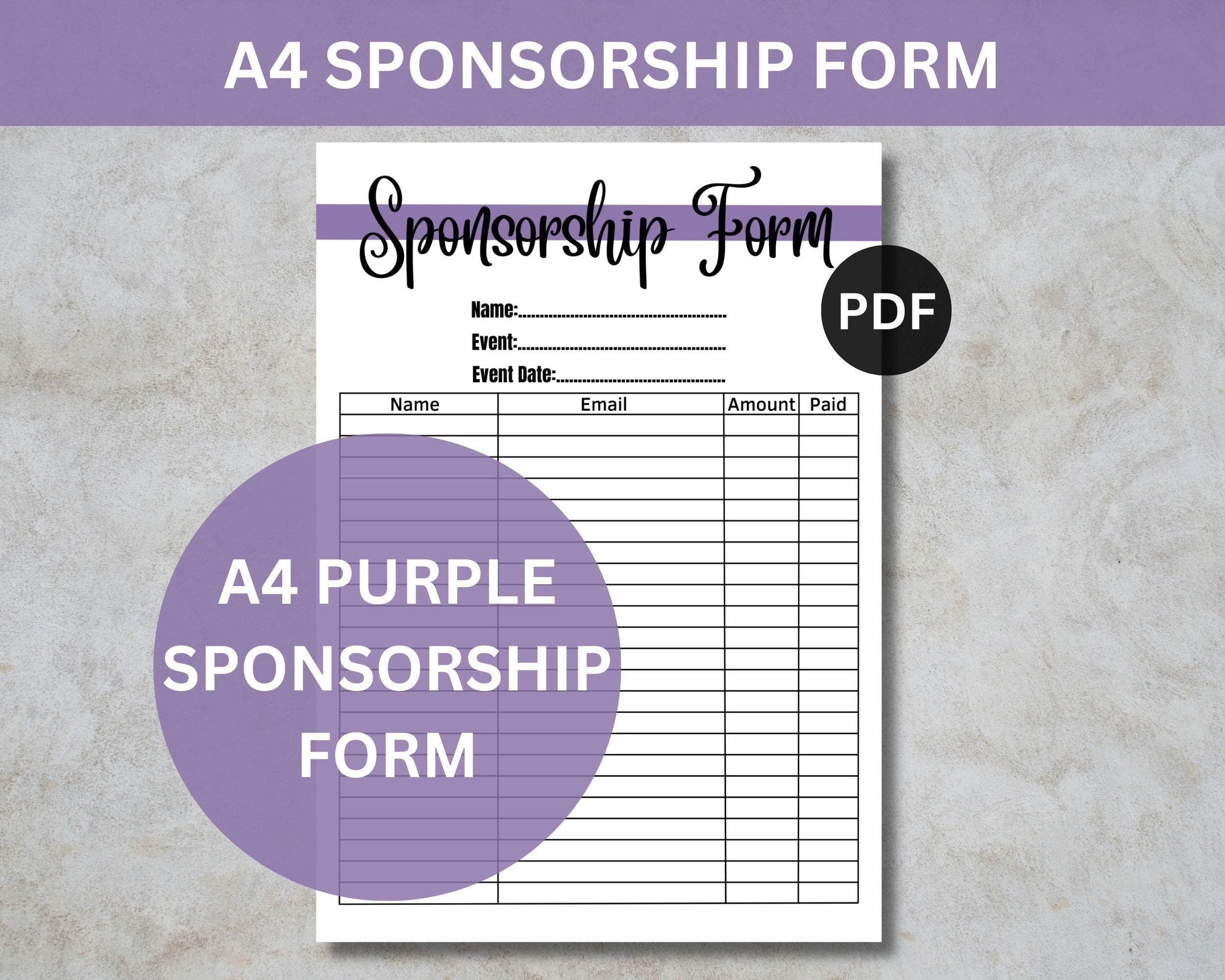 Charity Sponsorship Form, Printable Sponsorship Form, Fundraising ...