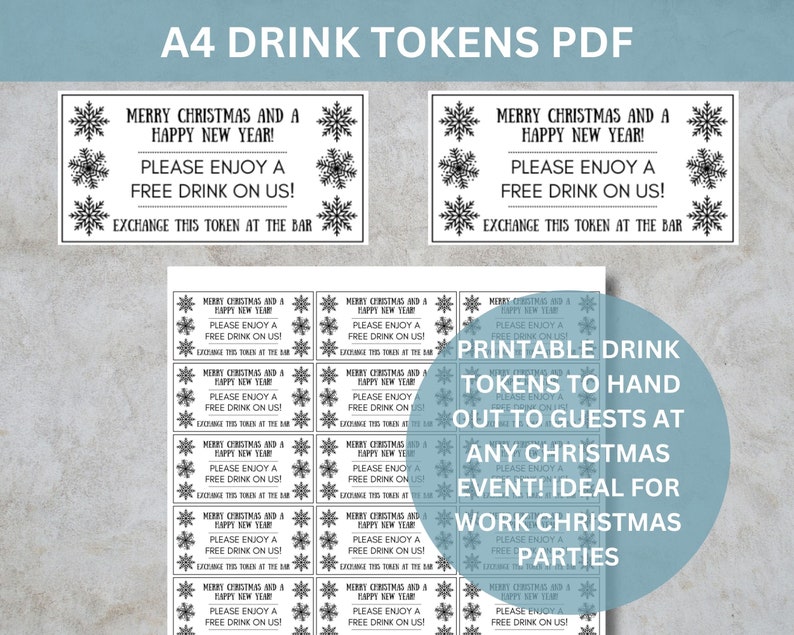Printable Christmas Drink Tokens, Xmas Party Voucher (PDF) - Etsy