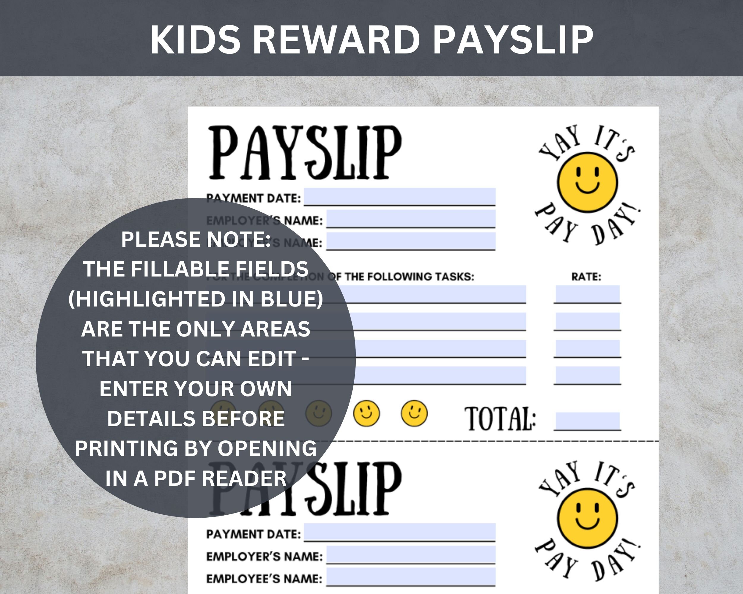 Editable Payslip for Kids, Printable Kids Paycheck, Kids Reward System ...