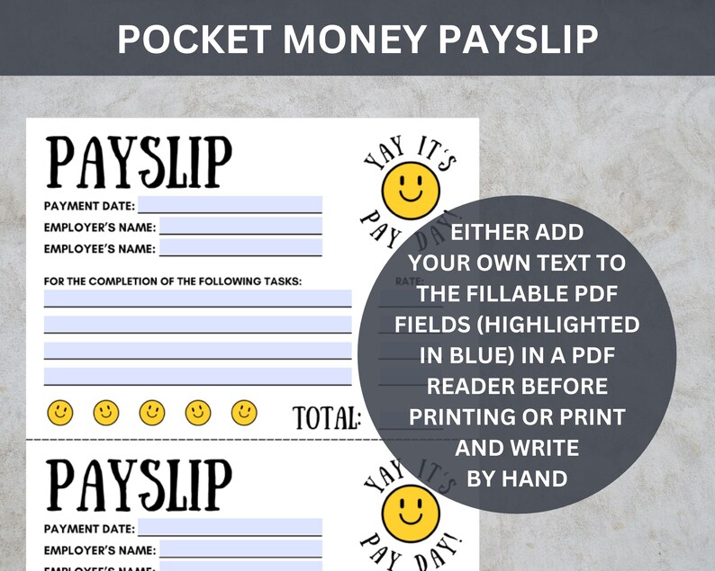 Editable Payslip for Kids, Printable Kids Paycheck, Kids Reward System ...