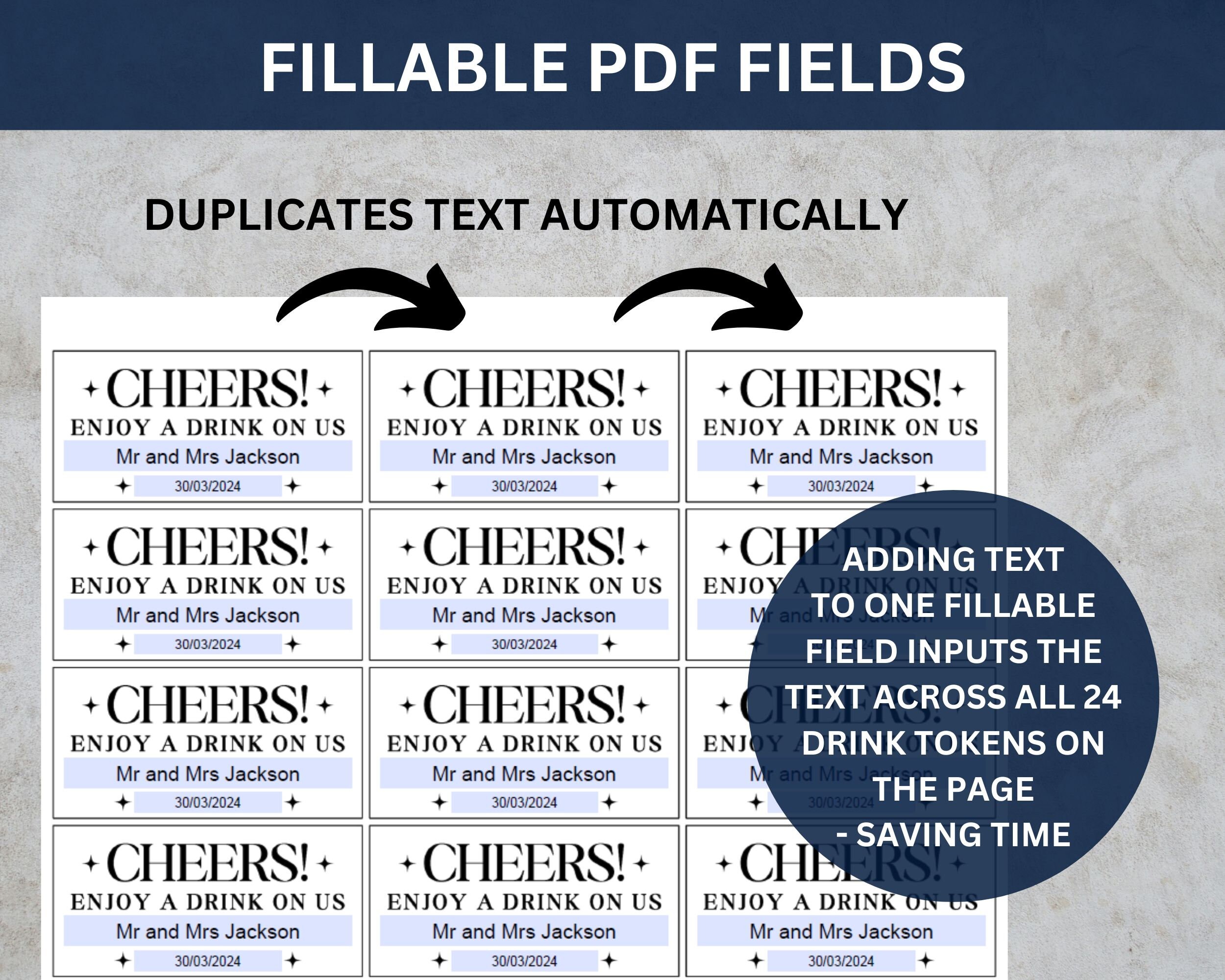 Editable Wedding Drink Tokens, Wedding Bar Tickets, Customisable ...
