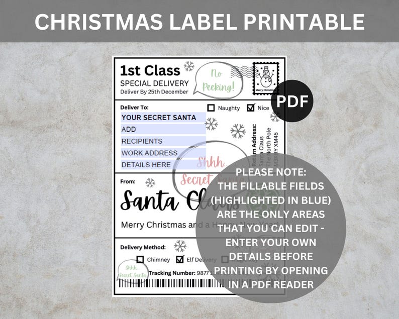 Printable Santa Shipping Label, Editable North Pole Postage (A4 PDF) - Etsy