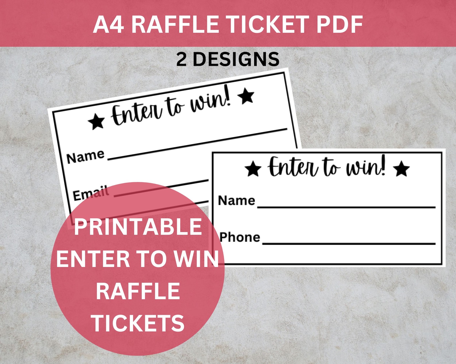 Printable Raffle Tickets, Enter to Win Ticket, Draw Ticket, Simple ...