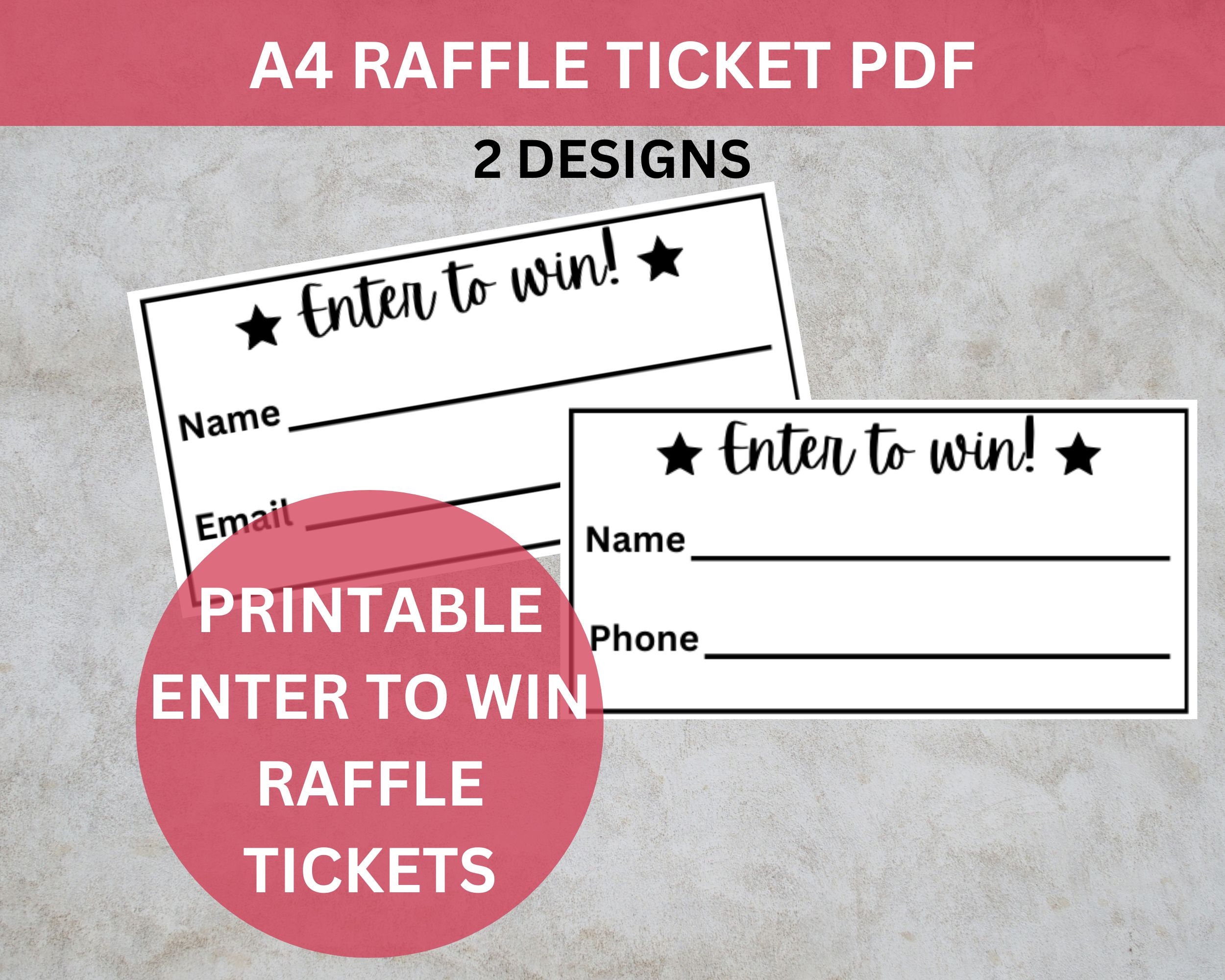 Printable Raffle Tickets, Enter to Win Ticket, Draw Ticket, Simple ...