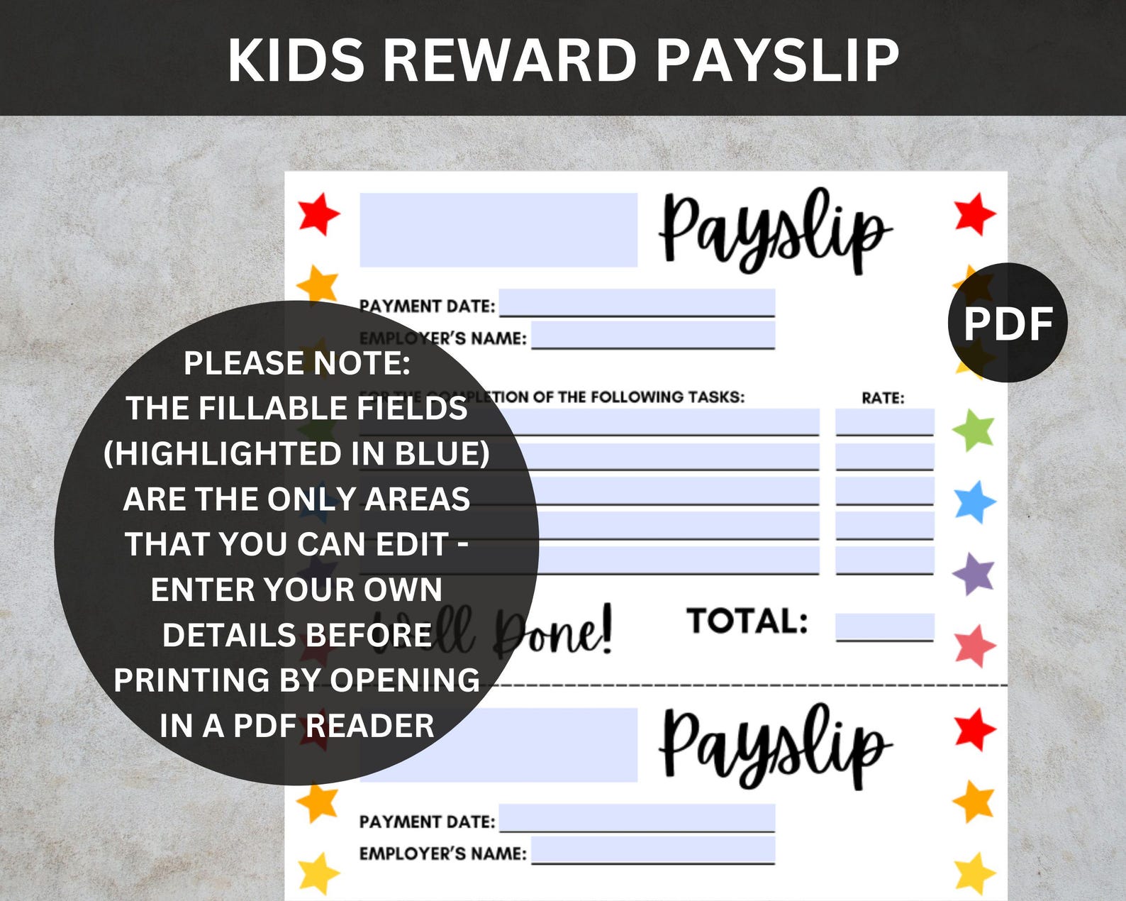 Editable Payslip for Kids, Printable Kids Paycheck, Chore Chart for Kid ...