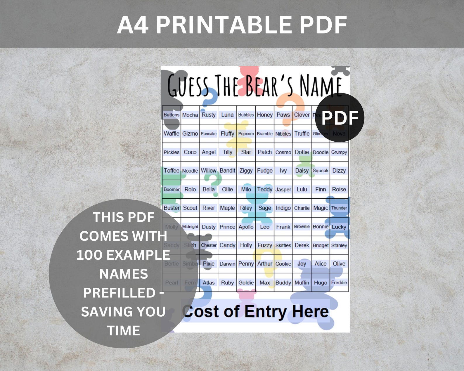 Charity Fundraising Game, PDF Guess the Bear's Name Game, Fundraising ...