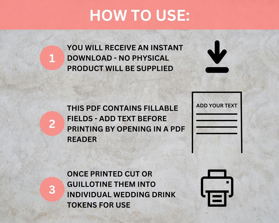 Editable Wedding Drink Tokens, Wedding Drink Tickets, Customisable ...