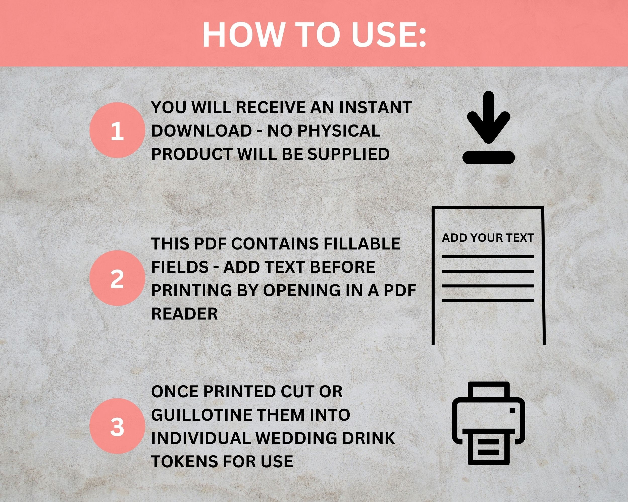 Editable Wedding Drink Tokens, Wedding Drink Tickets, Customisable ...