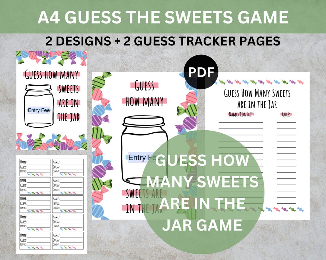 Guess How Many Sweets Game: Charity Fundraising, Baby Shower (PDF ...