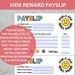 Editable Payslip for Kids, Printable Kids Paycheck, Kids Reward System ...