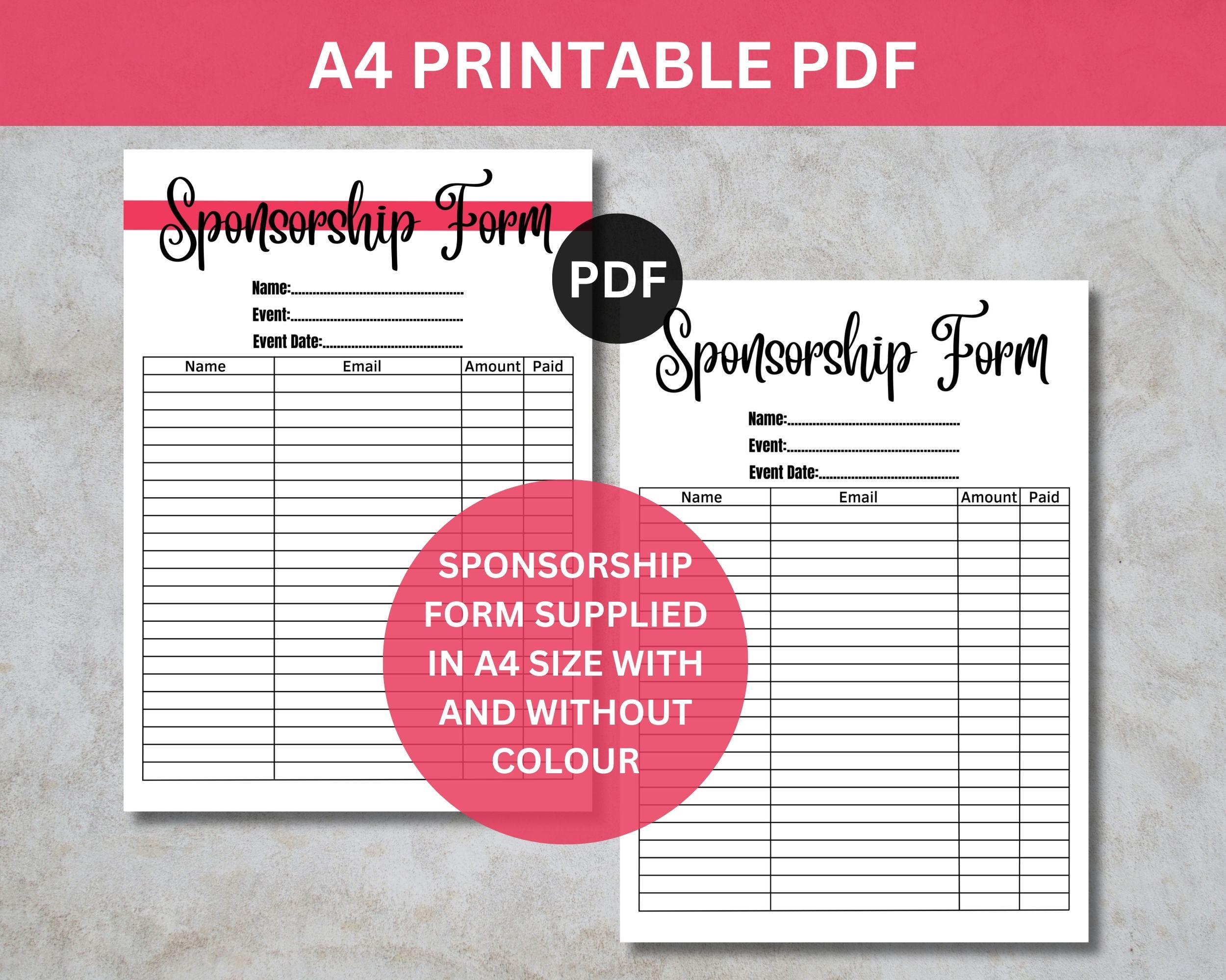 Printable Sponsorship Form for Charity Events Sponsor Sheet ...