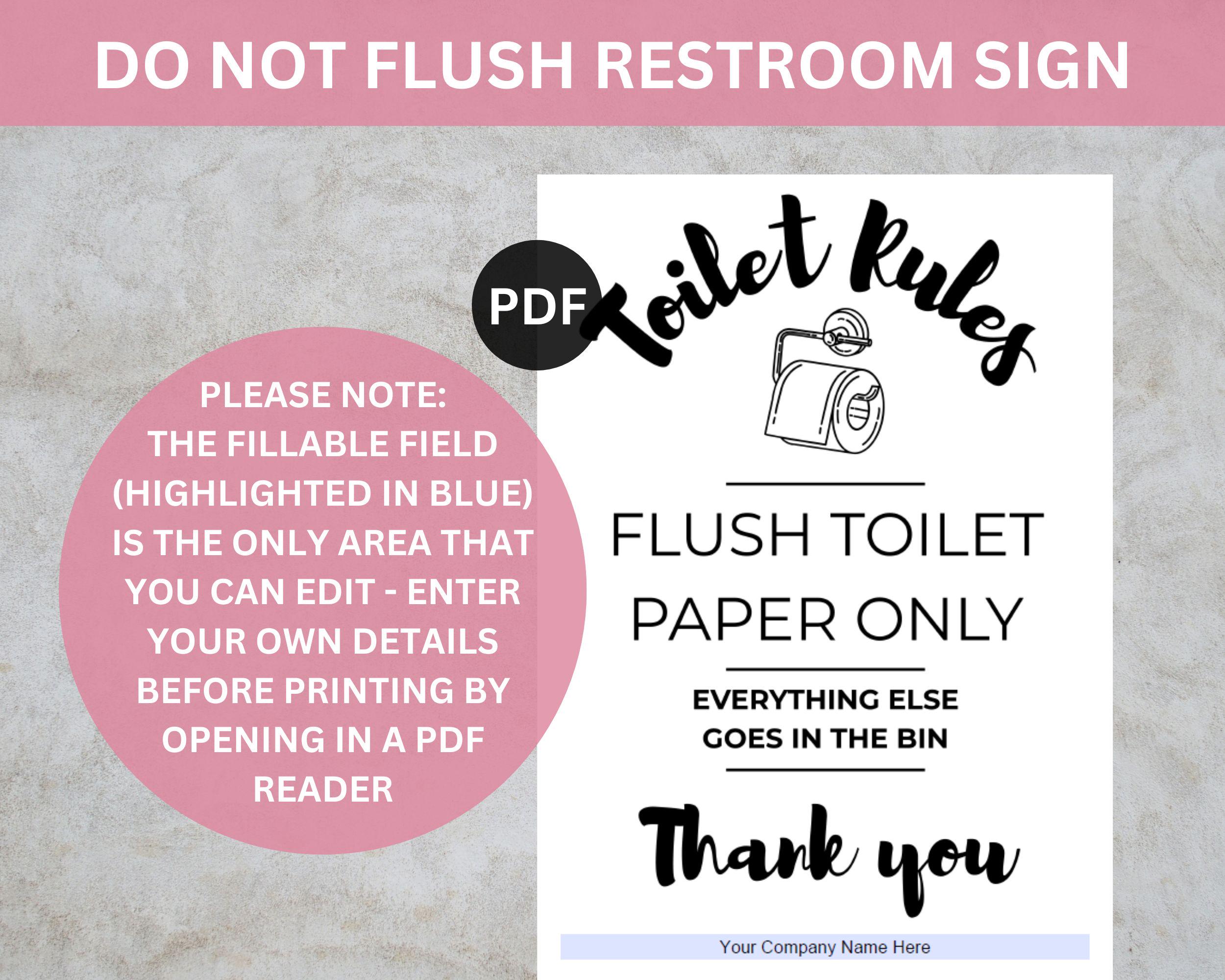 Printable Bathroom Sign for Flushing, A4 Toilet Door Notice - Toilet ...